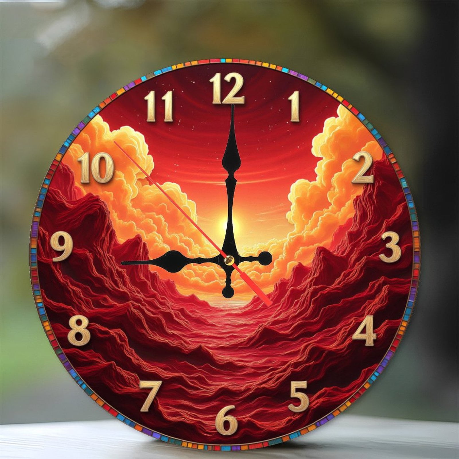 Sunset Landscape Wall Clock with Unique Design 10-Inch Silent Wooden ...