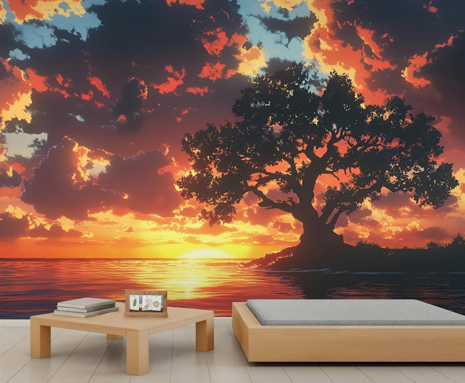 Sunset Landscape Wall Mural - Big Tree Wall Murals, Tree Silhouette Hd ...