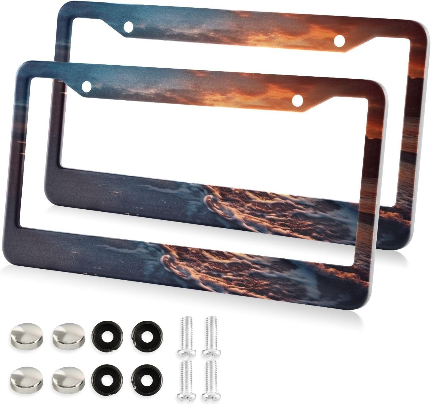 Sunset License Plate Frame, Aluminum Car Tag Frames, 2 Pack Universal ...