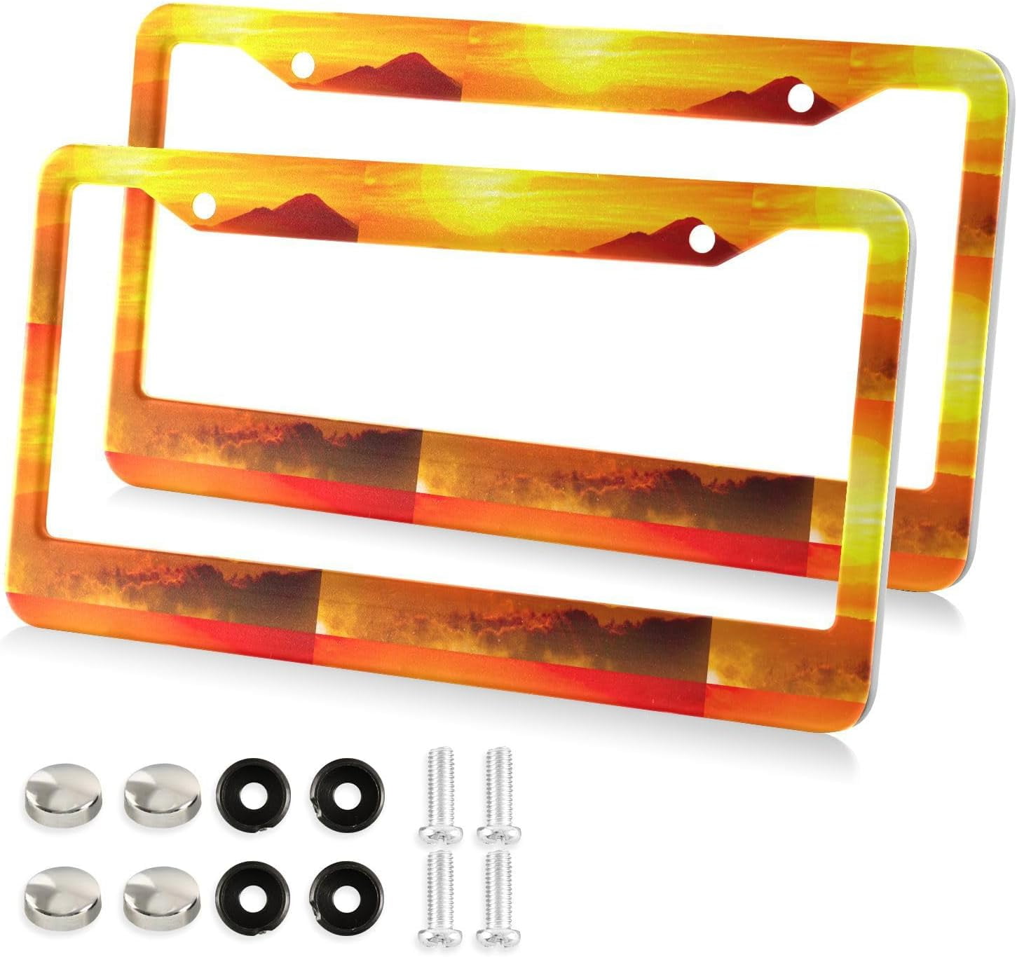 Sunset License Plate Frame, Decorative Aluminum Car Tag Frames, 2 Pack ...