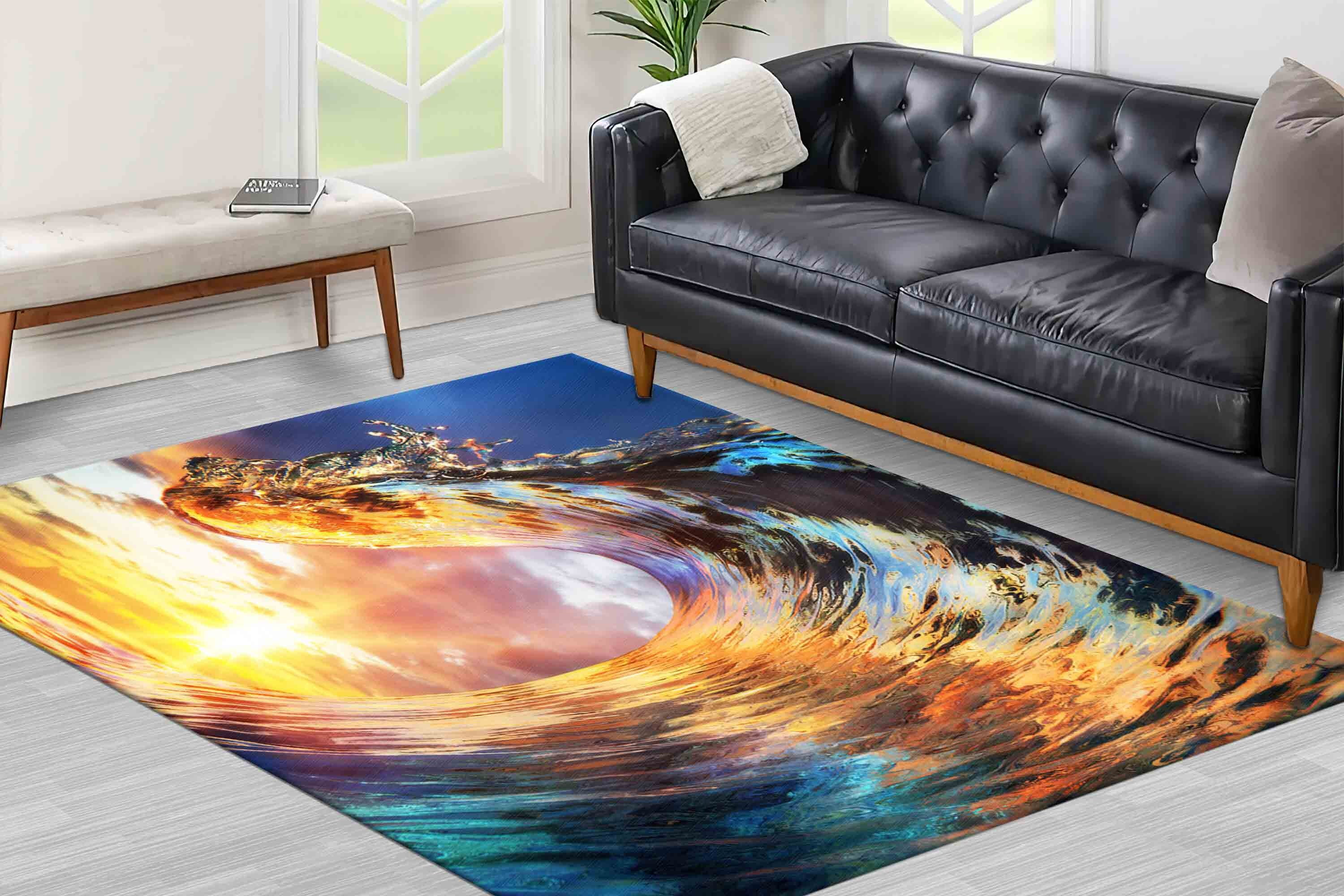 Sunset Light in Wave Art, Crest Shape Rug, Sea Landscape Rug, Dining ...