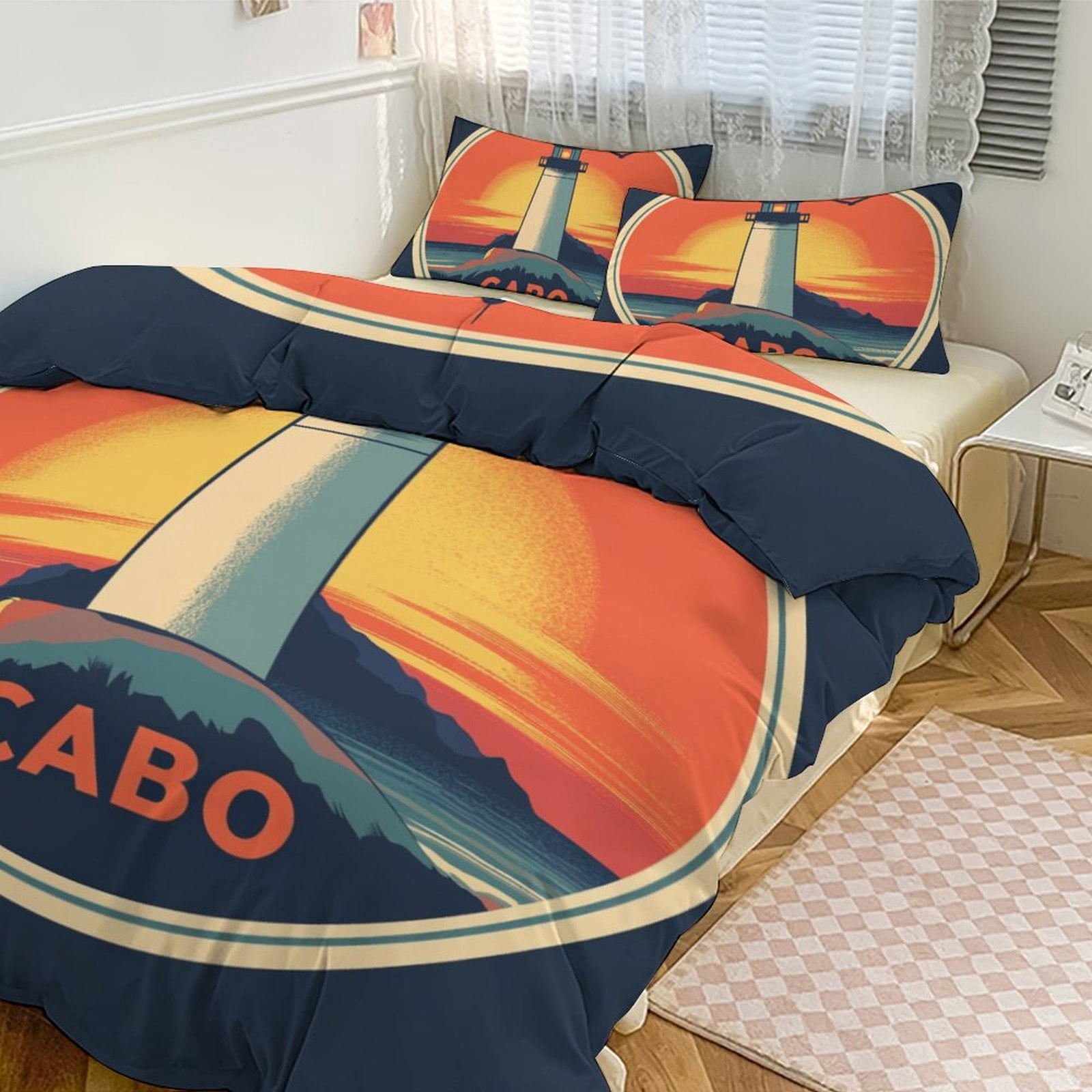 Sunset Lighthouse Bedding Sets Twin Duvet Cover 3 Piece Cute Bed Set ...