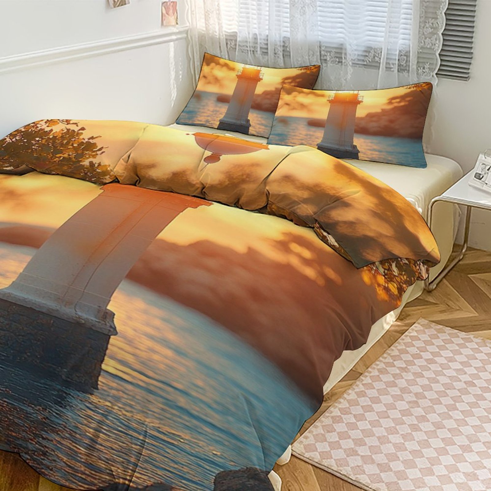 Sunset Lighthouse Bedding Sets Twin Duvet Cover 3 Piece Cute Bed Set ...
