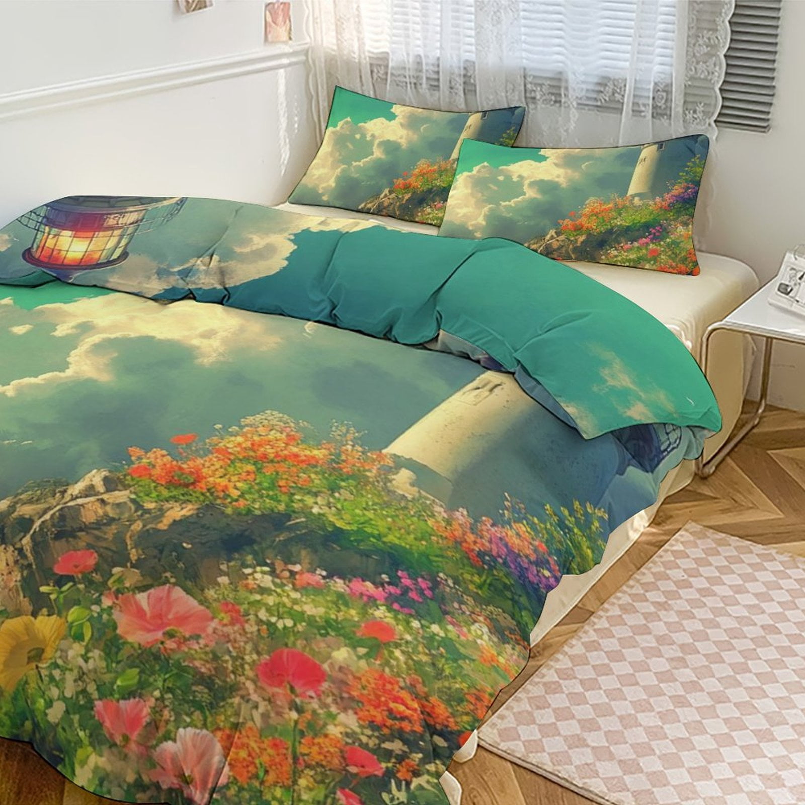 Sunset Lighthouse Bedding Sets Twin Duvet Cover 3 Piece Cute Bed Set ...