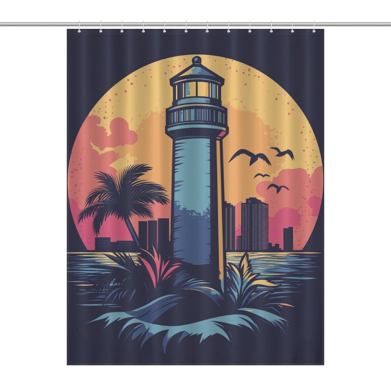 Sunset Lighthouse Cloth Fabric Bathroom Decor Set with Hooks - Walmart.com