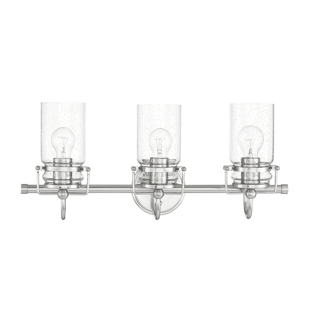 Sunset Lighting Qairo 3Lt Mb Vanity With Clear Seeded Glass Bright Satin Nickel F25203-80 ...