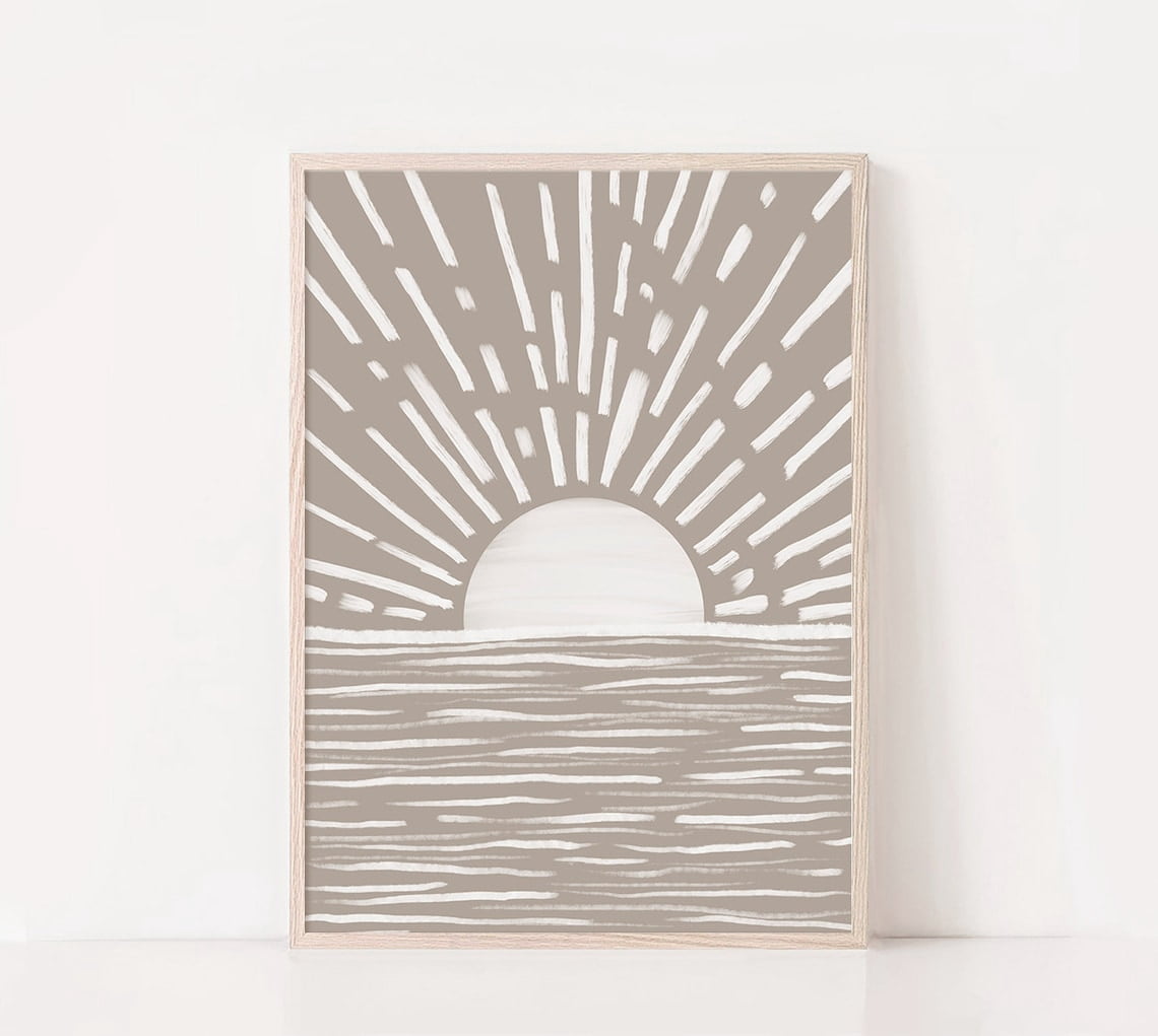 Sunset Line Art Poster, Geometric Wall Art,Beige Posters,Wall Art ...