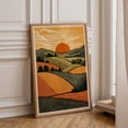 Sunset Linocut Landscape Orange Countryside Rolling Hills, Unframed ...