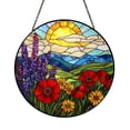 Sunset Meadow Mountain Suncatcher, Decorative Stained Glass Inspired ...