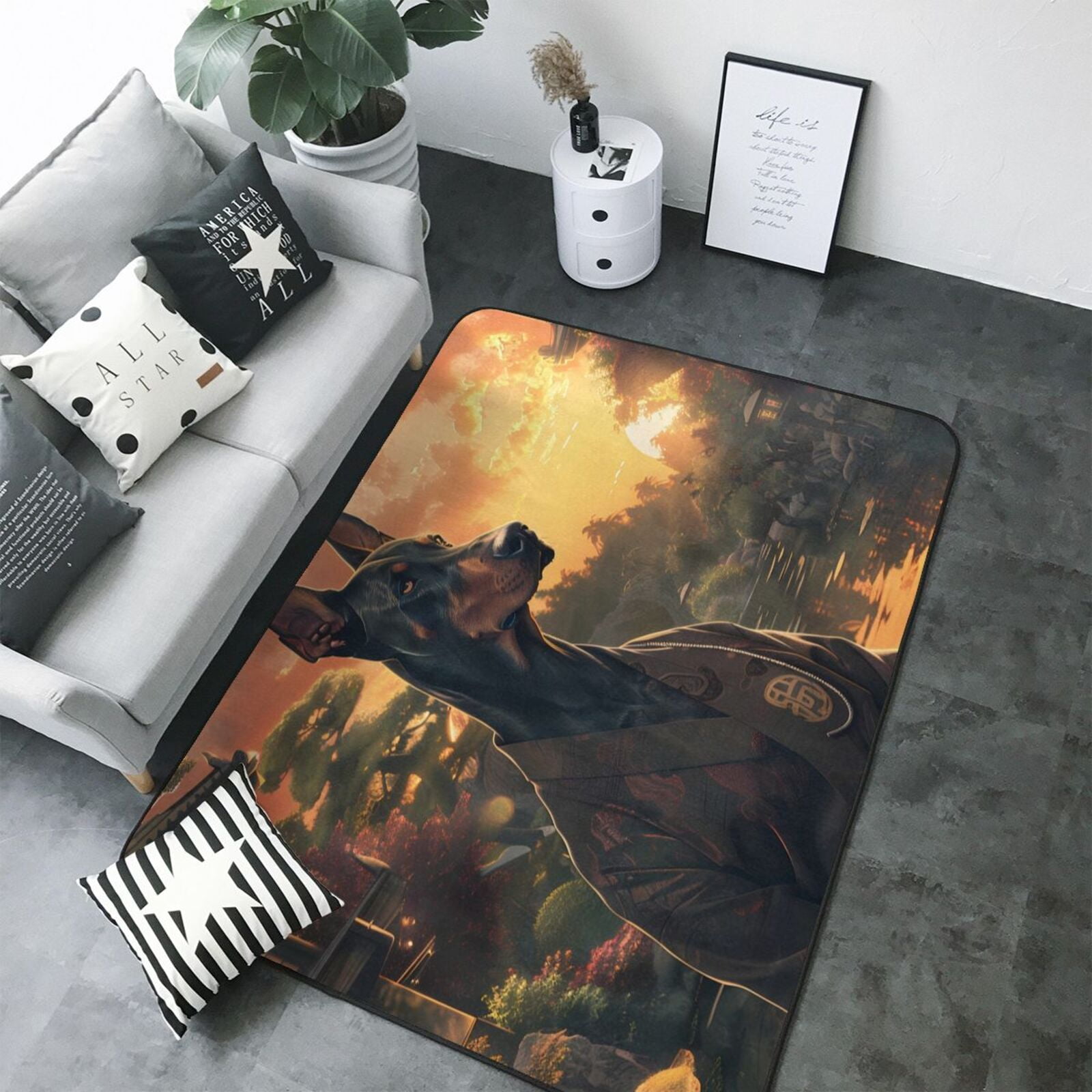 Sunset Meditating Doberman Area Rugs for Living Room Bedroom, 5x7 Soft ...