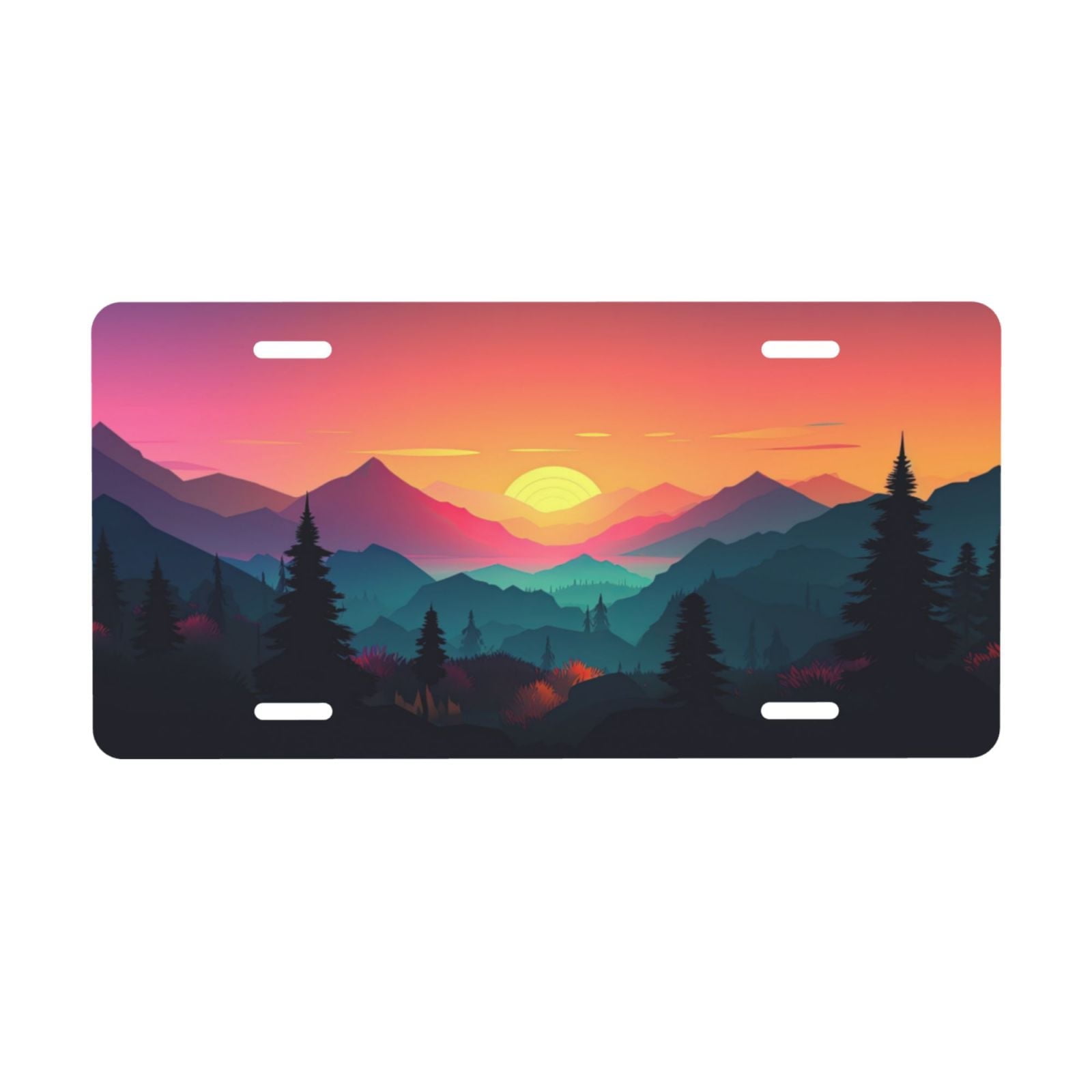 Sunset Mountain Forest Art License Plate Front Metal Car Plate 6×12 ...