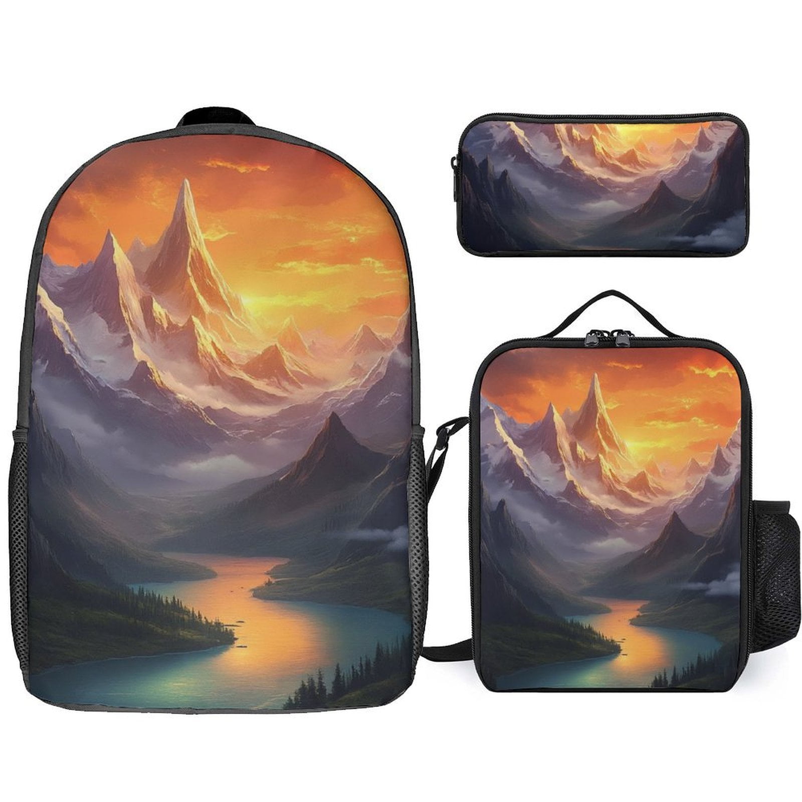 Sunset Mountain Landscape-1 3D Printed 3pcs/Set Bags Laptop Daypack Backpack Lunch bag Pencil ...