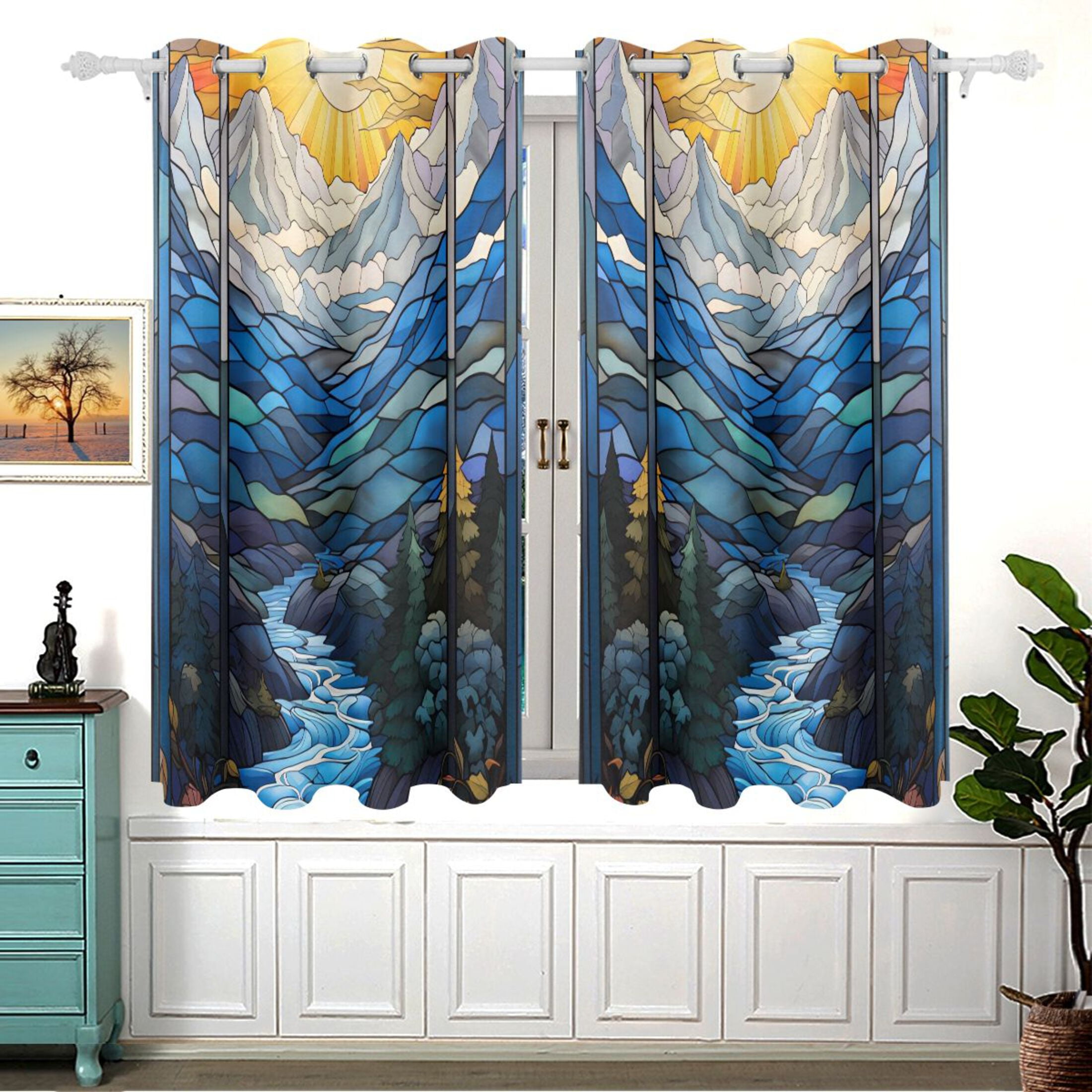Sunset Mountain Landscape Blackout Curtains Window Grommet Insulated ...