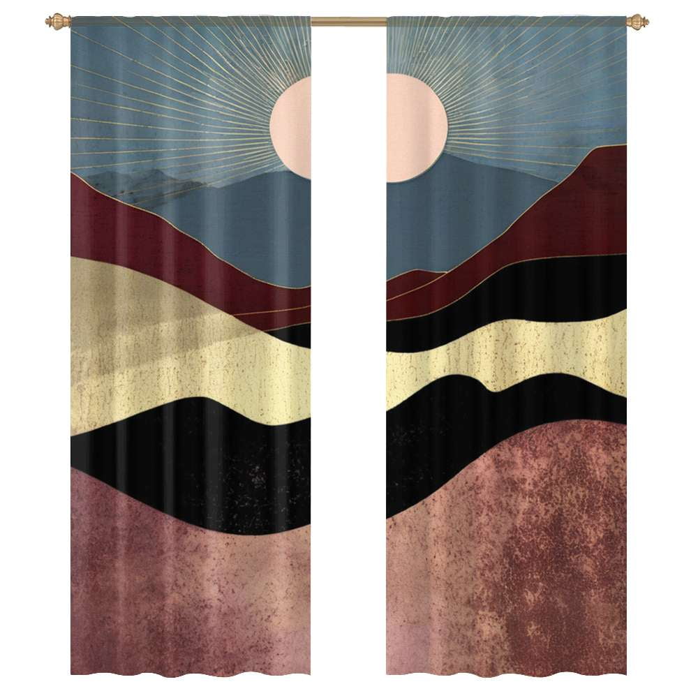 Sunset Mountain Reflection Art Modern Tulle Window Curtains for Living ...
