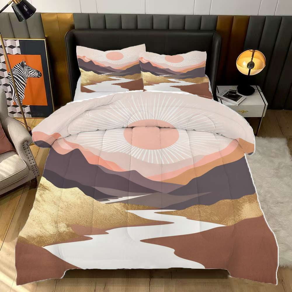 Sunset Mountain Stream Art Comforter Set Queen Size Bedding Set For ...