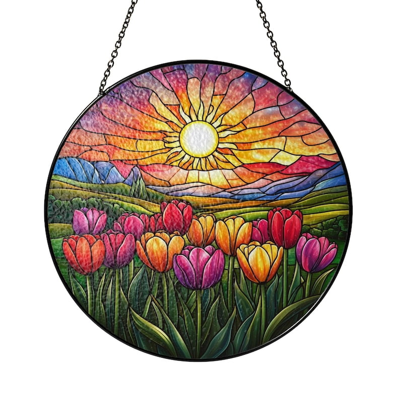 Sunset Mountain Wildflowers Stained Glass Suncatcher Ornament, Nature ...