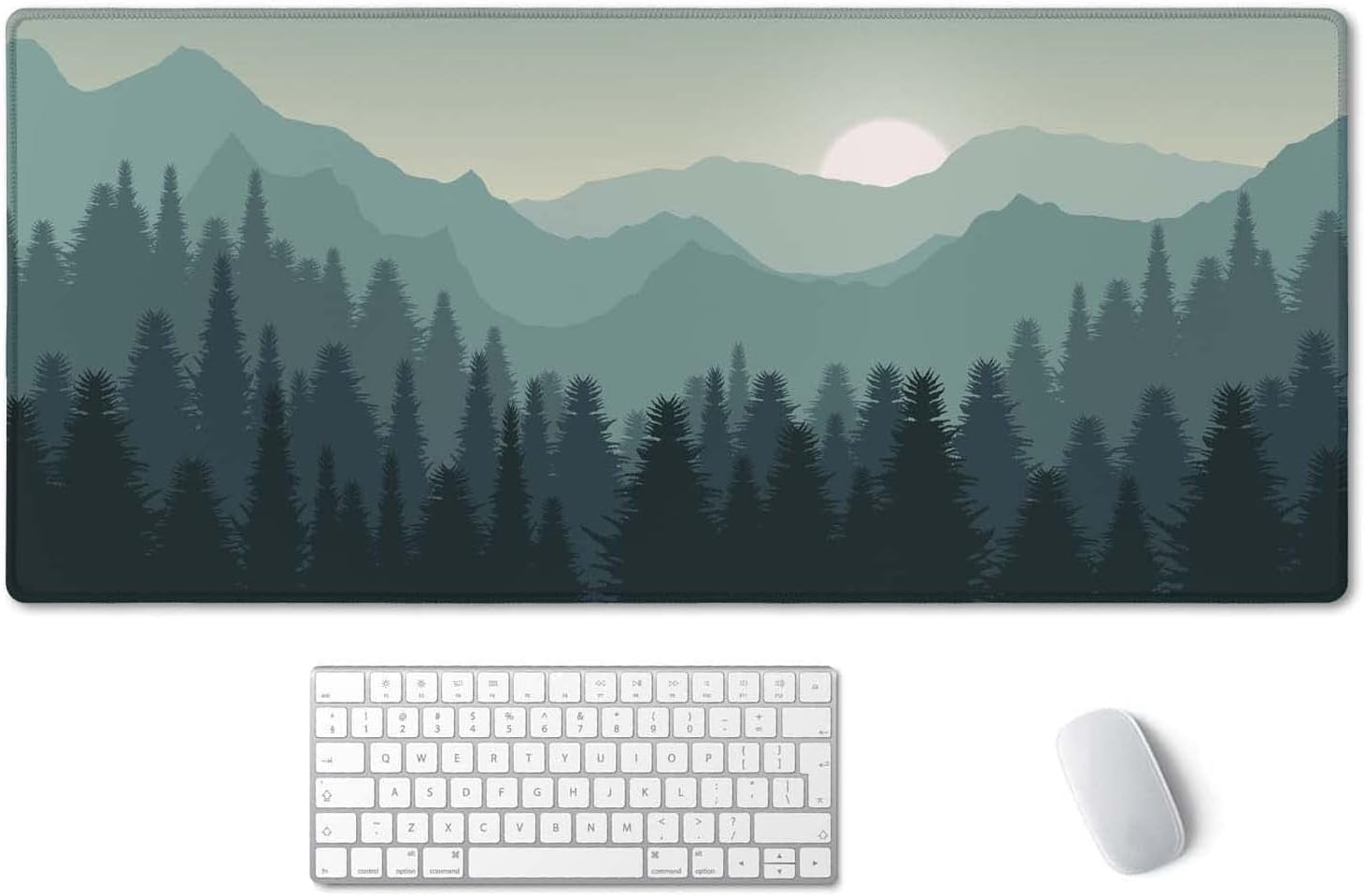 Sunset Mountains Landscape Green Desk Mat, Extra Large Desk Mat, Large ...