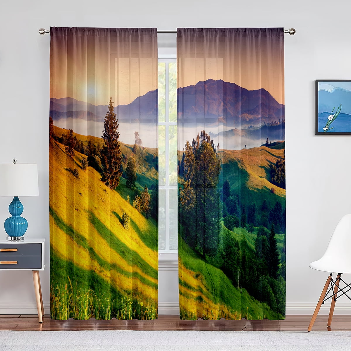 Sunset Nature Landscape Sheer Voile Curtain for Bedroom Living Room ...