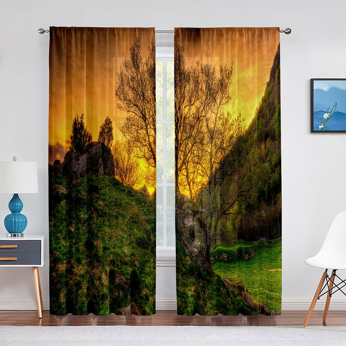 Sunset Nature Landscape Sheer Voile Curtain for Bedroom Living Room ...