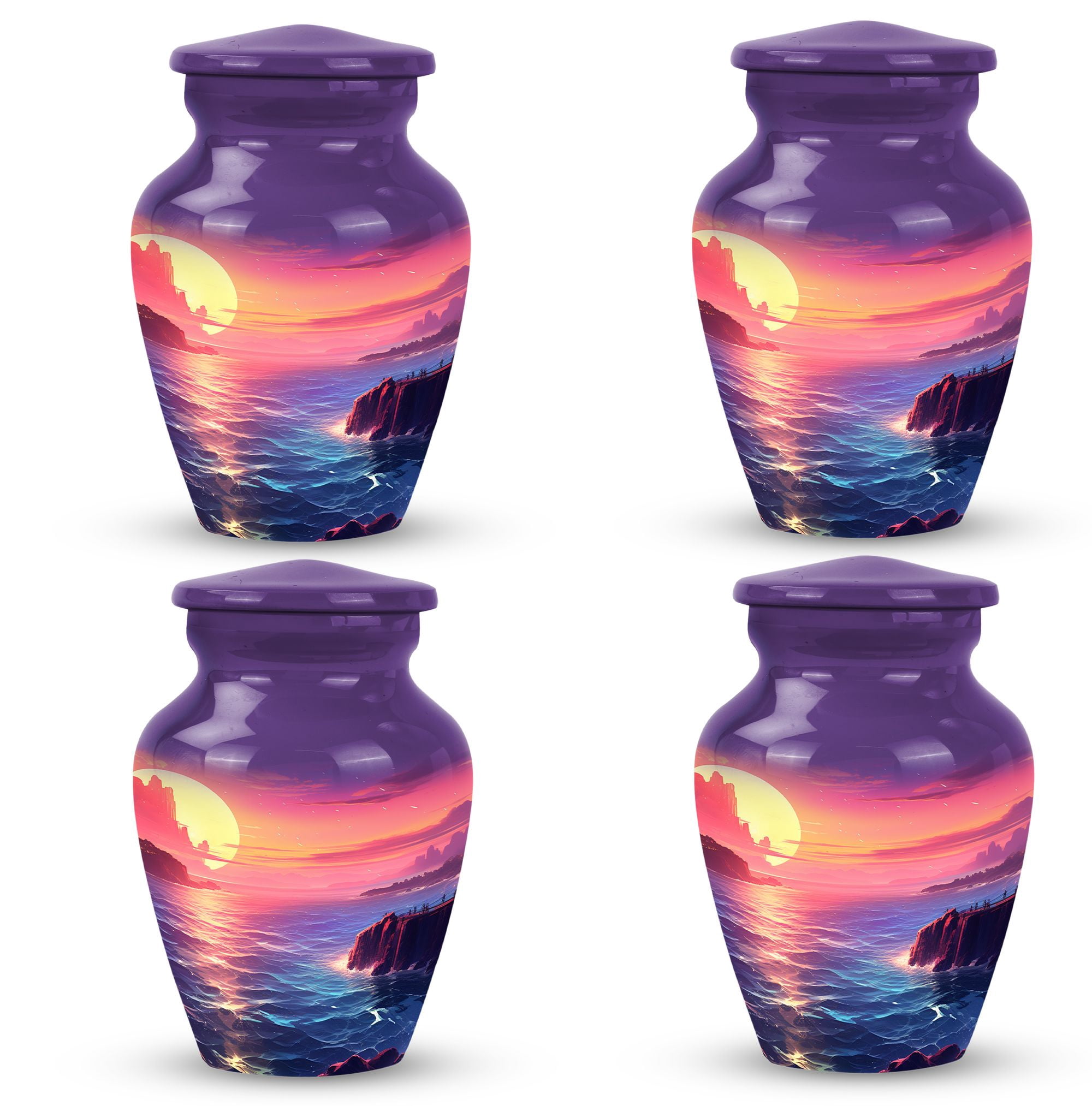 Sunset Over The Ocean With Rocks And Mountains - Adult Cremation Urns ...