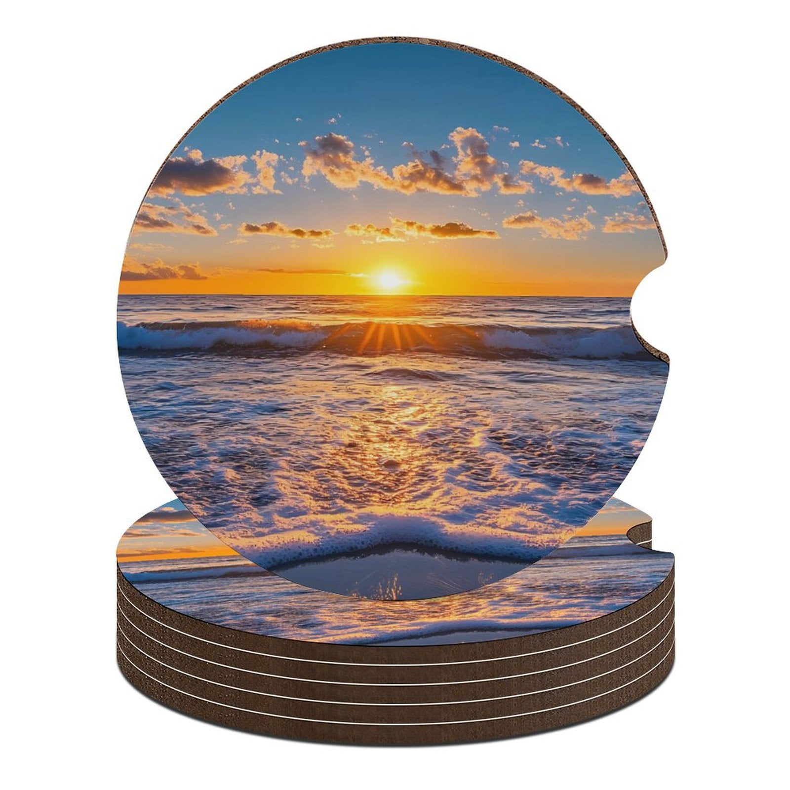 Sunset Over The Ocean Waves on The Beach Car Coasters for Drinks with A ...