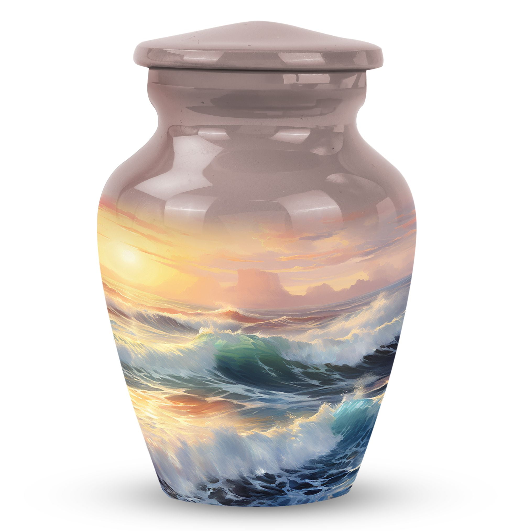 Sunset Over Ocean Waves - Small Urn - 3-Inch Cremation Urn For Adult ...