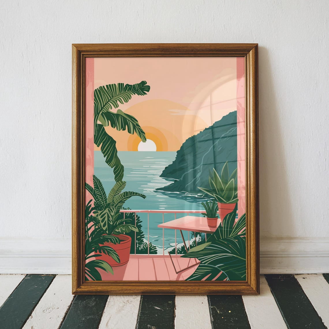 Sunset On The Balcony Poster, Ocean Lover Wall Art, Beach House Decor ...