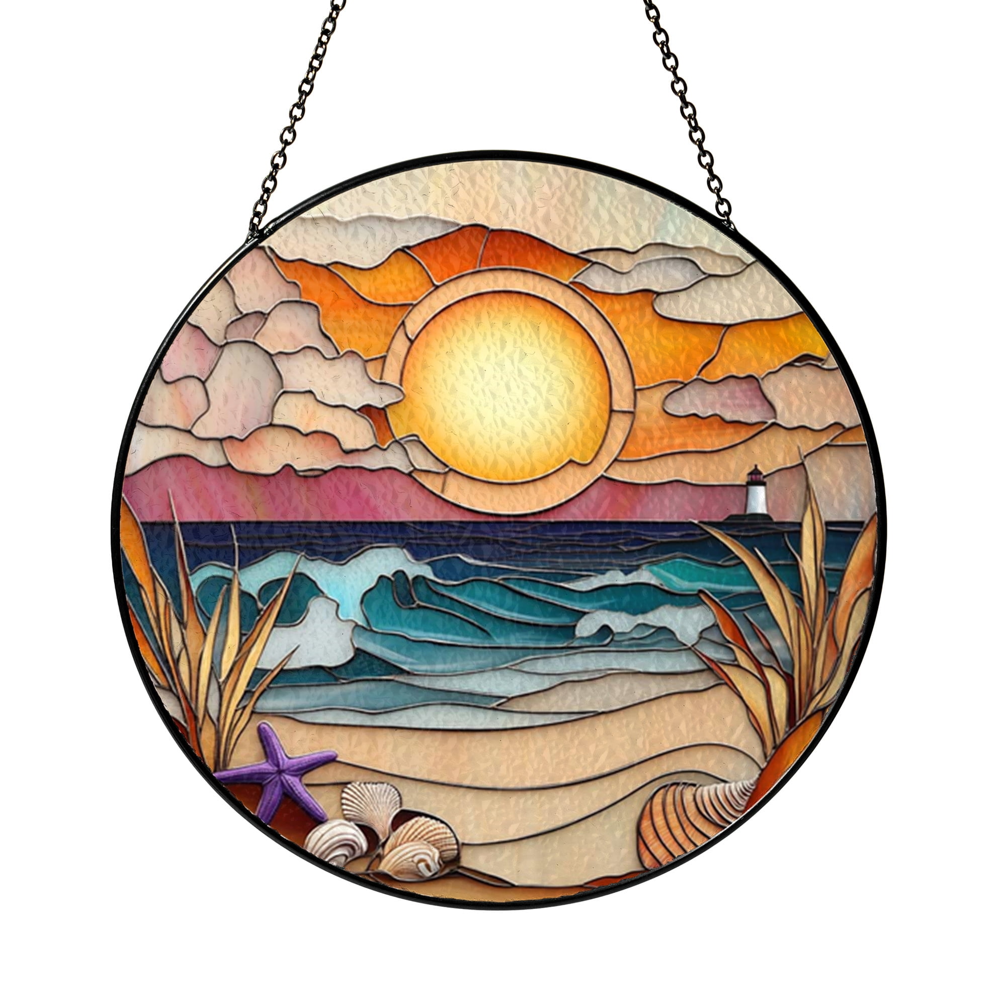 Sunset Over Ocean Shore Stained Glass Suncatcher – Window Art - Walmart.com