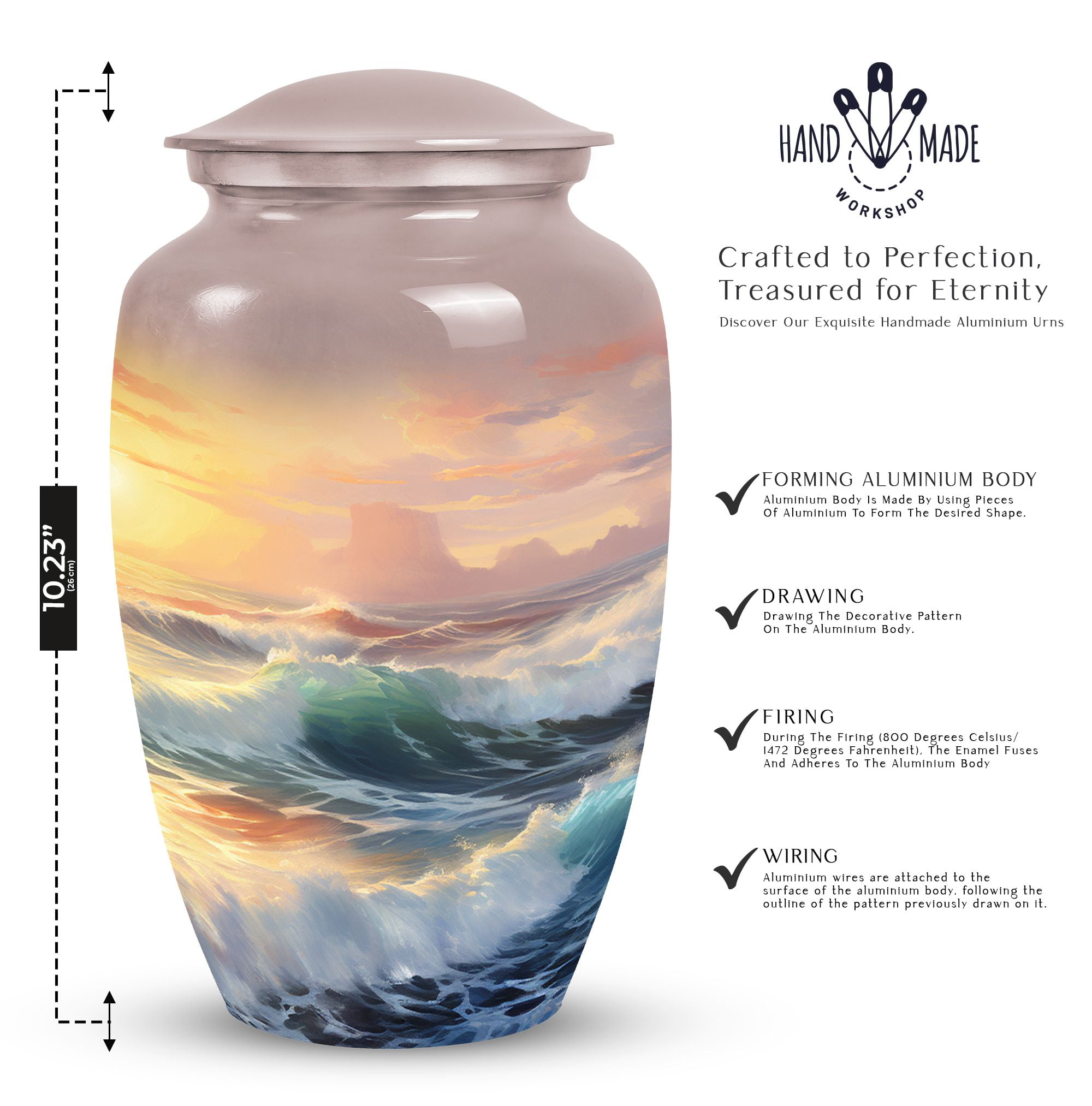 Sunset Over Ocean Waves - Large Urn - 10-Inch Cremation Urn For Adult ...