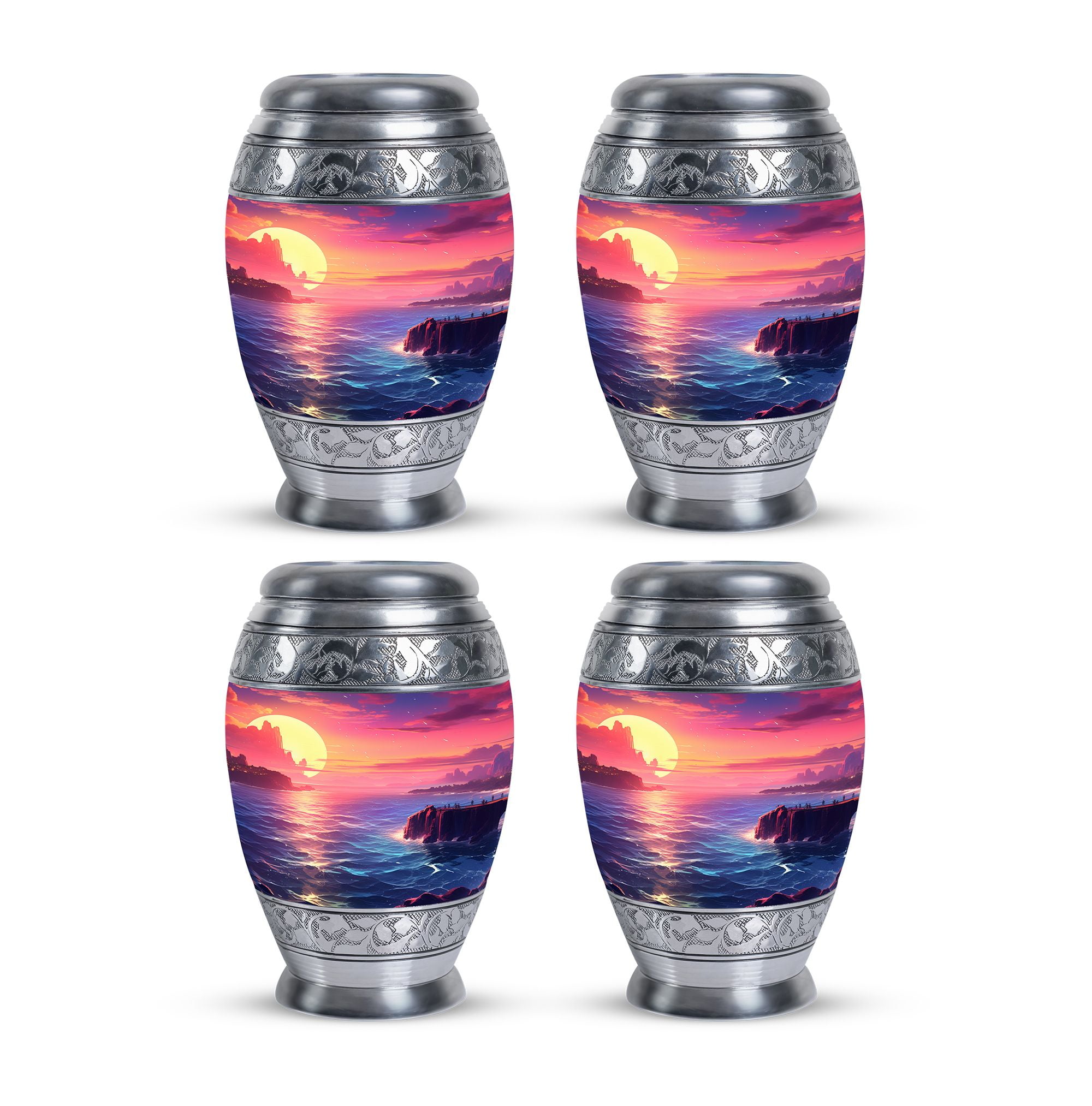 Sunset Over Ocean With Rocks & Mountains Urns For Human Ashes Adult ...