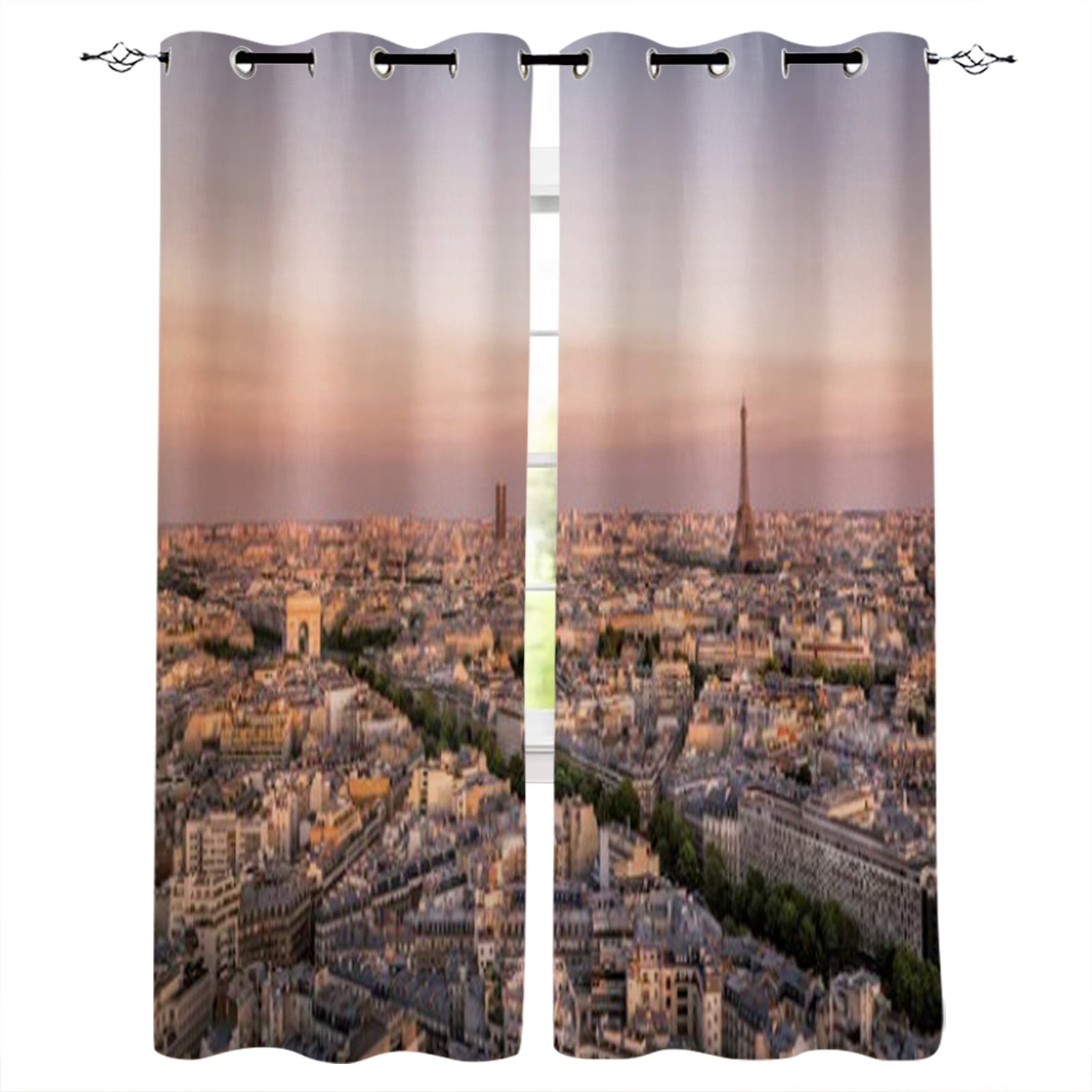 Sunset Over Paris With Eiffel Tower And Arch De e Paris Window Curtains ...
