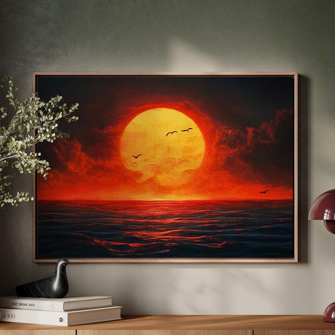 Sunset Over The Ocean, Moody Landscape Print, Minimal Horizontal Wal Art Framed, Sunset Print ...