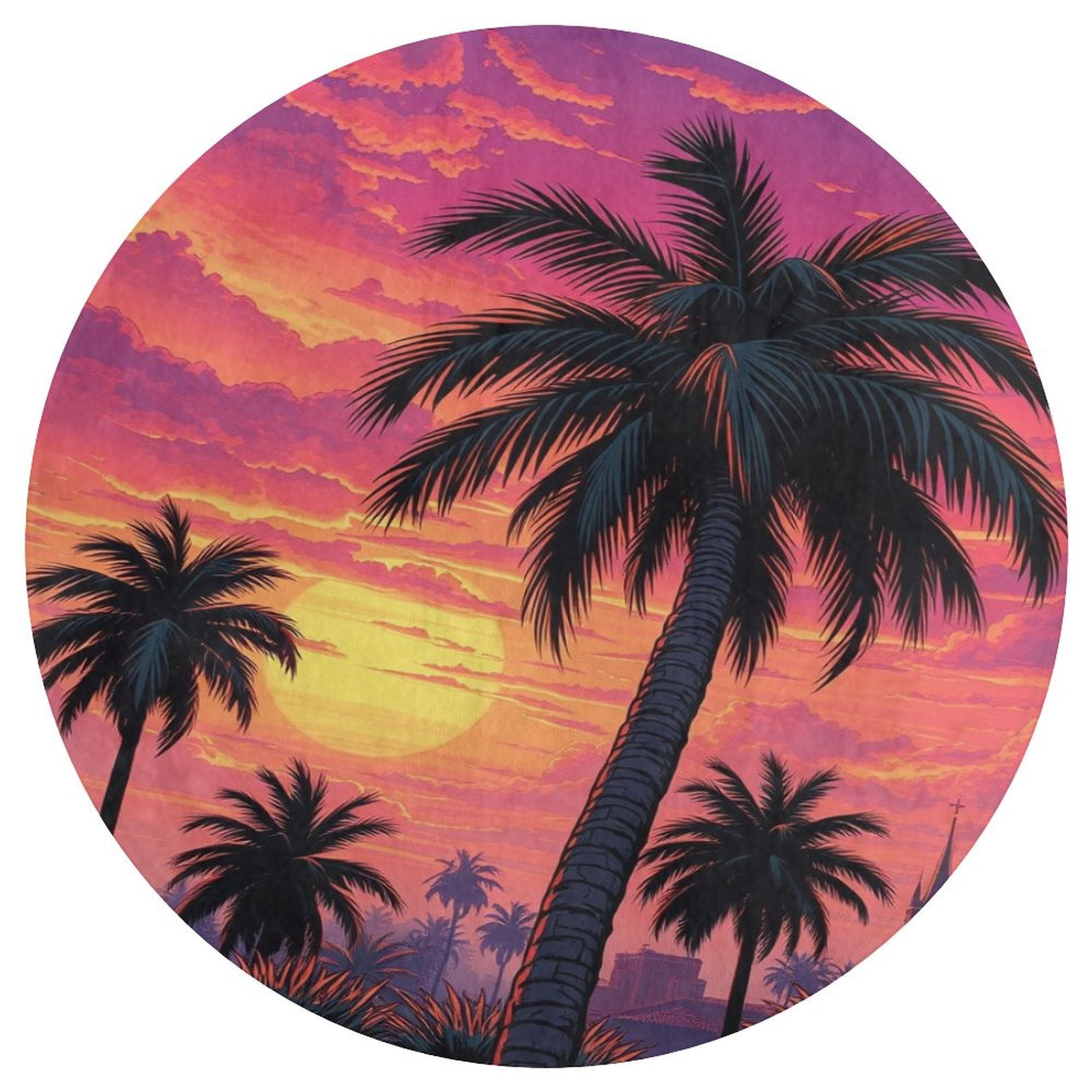Sunset Palm Round Area Rug Floor Carpets Washable Indoor Floor Area Mat ...