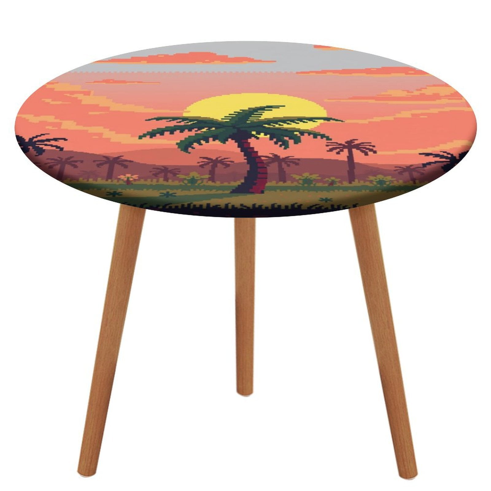 Sunset Palm Round Tablecloth Waterproof Elastic Fitted Table Covers for ...