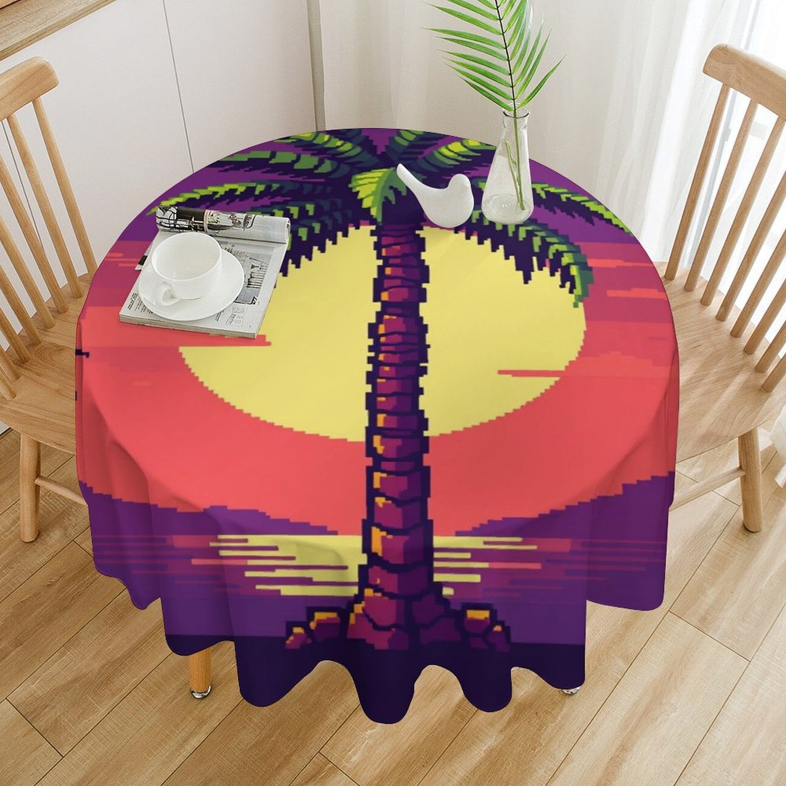Sunset Palm Table Cloth Round PVC Wedding Kitchen Dining Desk Table ...