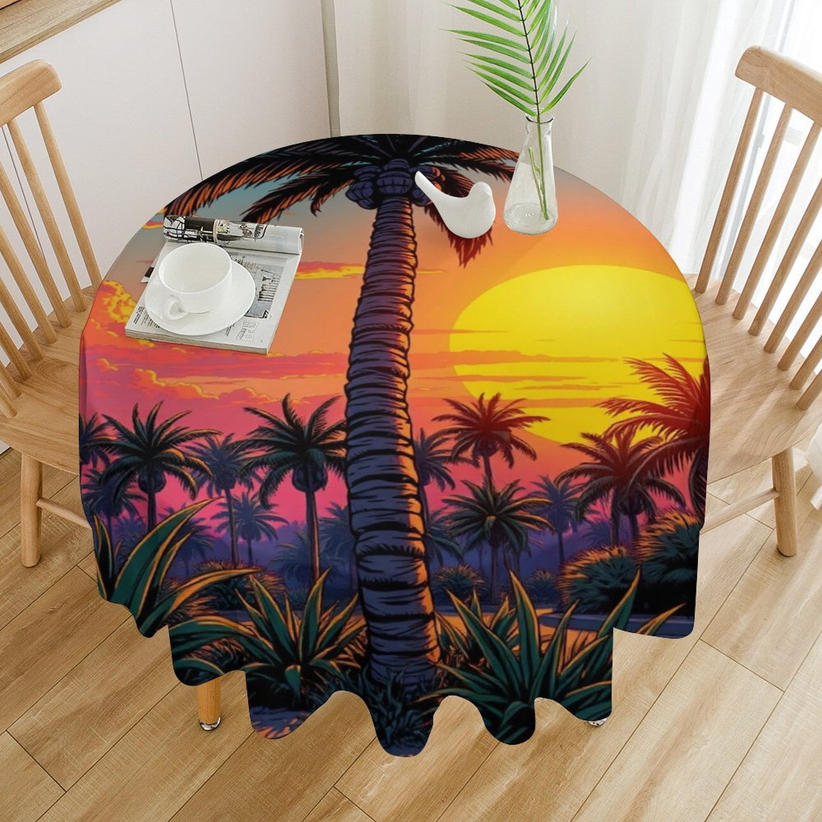 Sunset Palm Table Cloth Round PVC Wedding Kitchen Dining Desk Table ...