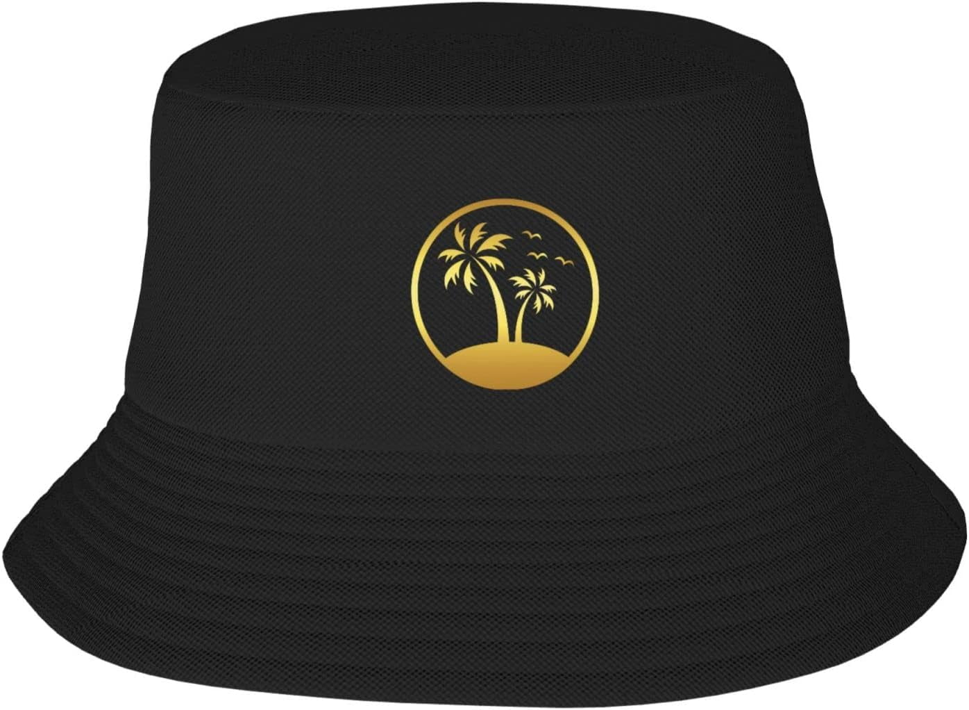 Sunset Palm Tree Beach Tropic Gold Logo Foldable Bucket Hat for Men and ...