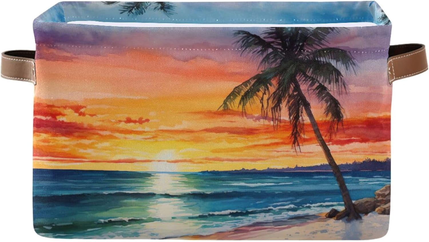 Sunset Palm Tree Shelf Storage Bins, Foldable Fabric Storage Baskets ...