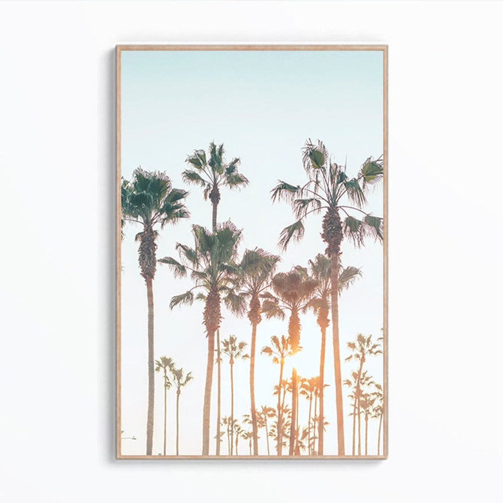 Sunset Palm Trees Print, Sunset Pastel Poster, Desert Palm Tree Wall Art, California Palm Tree ...