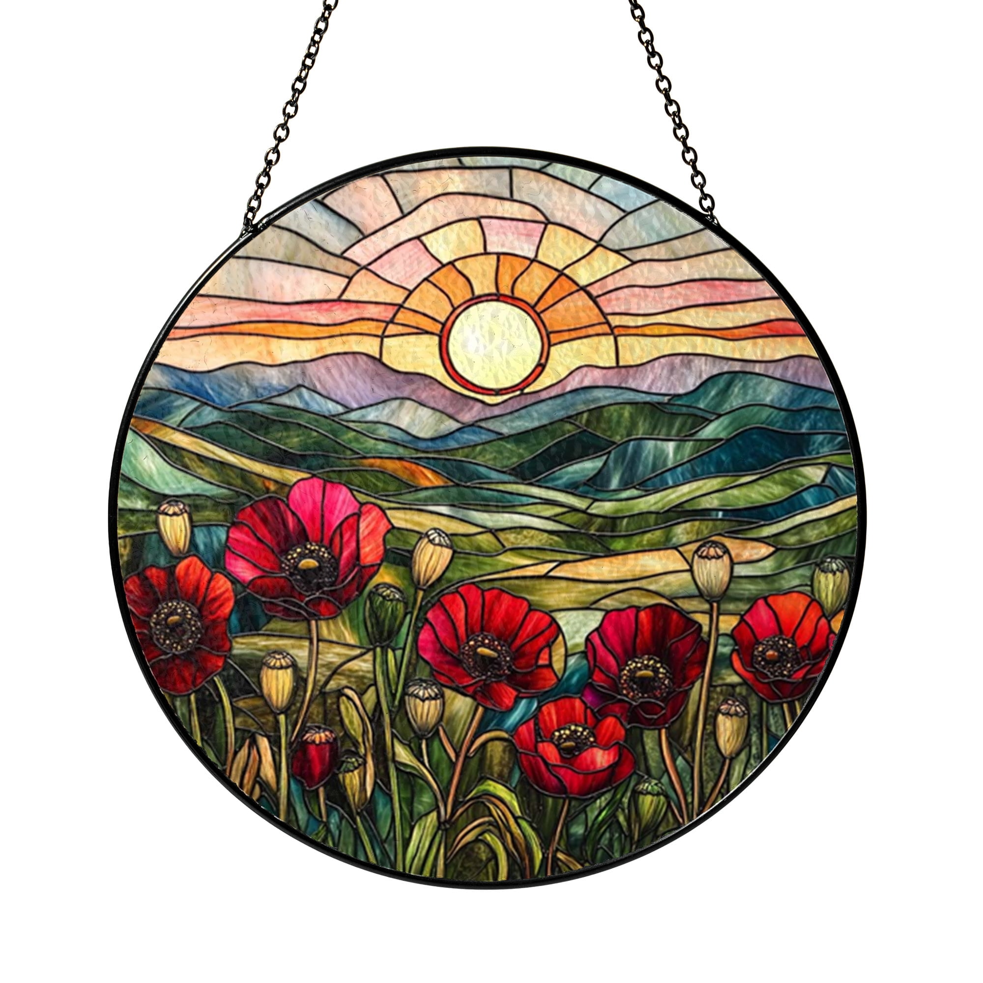 Sunset Poppy Flower Window Hanging – Decorative Stained Glass Art2001 ...