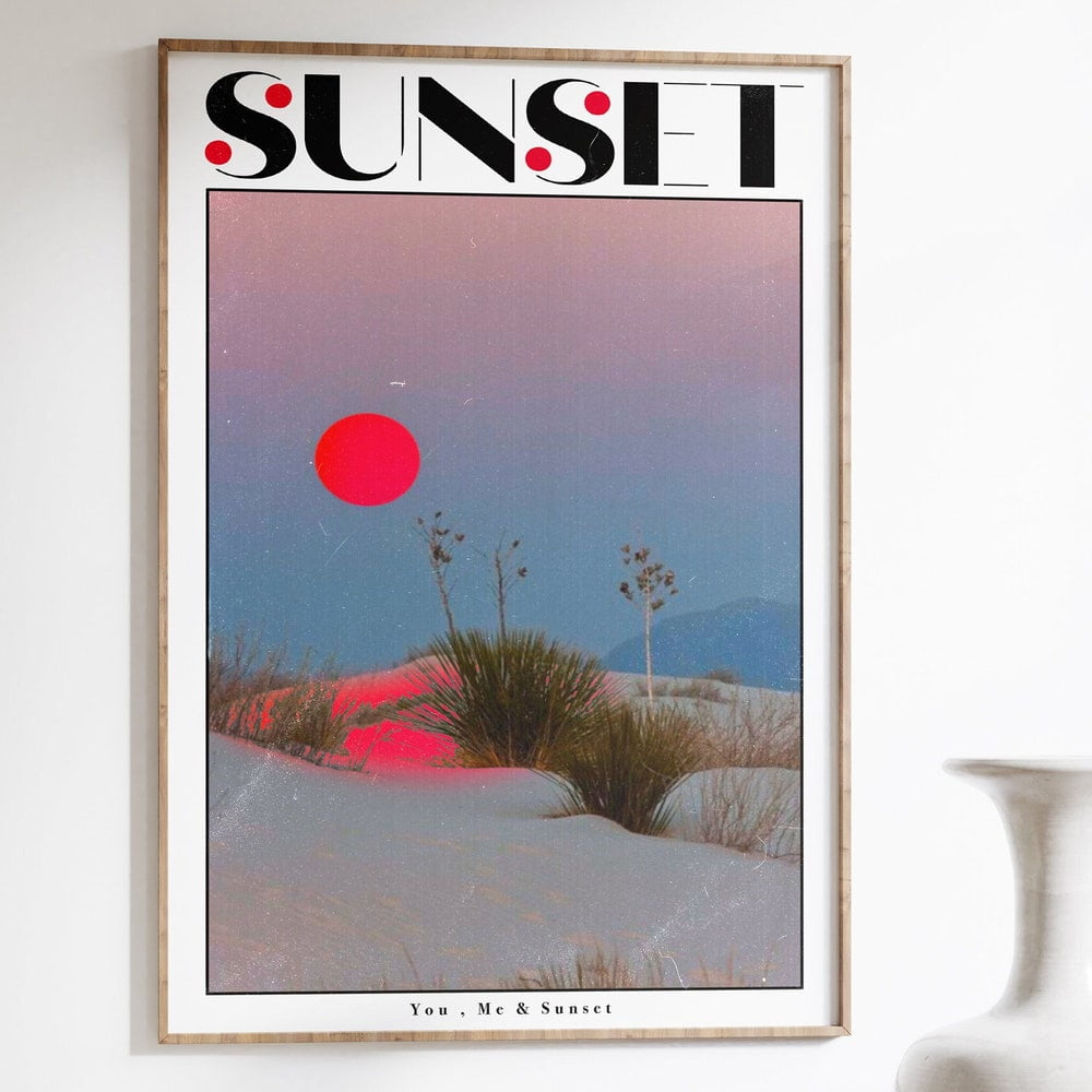 Sunset Poster, 70S Retro Print, Red Wall Art, Beach Poster, Summer ...