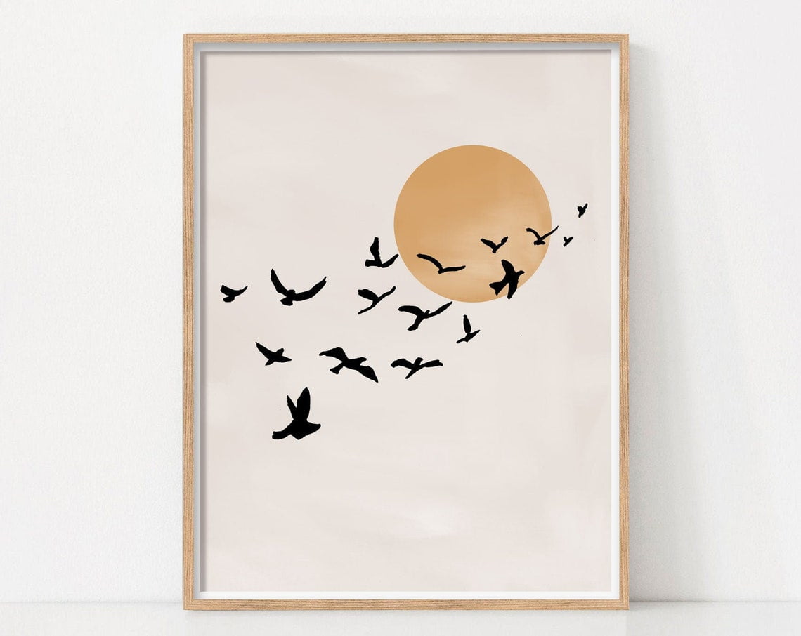 Sunset Print, Flying Birds Poster, Abstract Print, Nature Wall Art ...