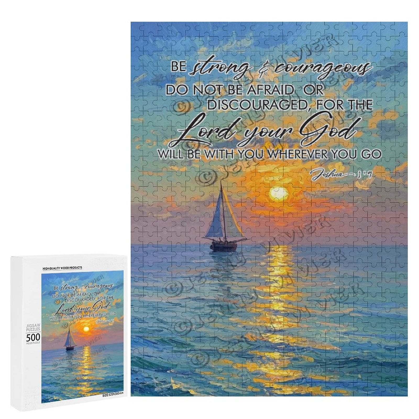 Sunset Puzzle with Sailboat and Quote – 500 Piece Wooden Jigsaw for ...