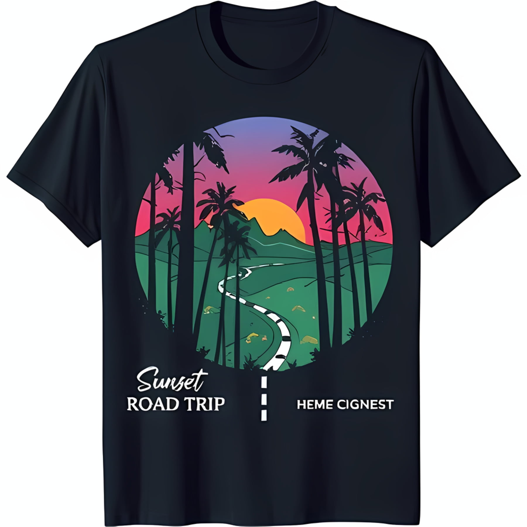 Sunset Road Trip Graphic T-Shirt Winding Road & Trees Design - Walmart.com