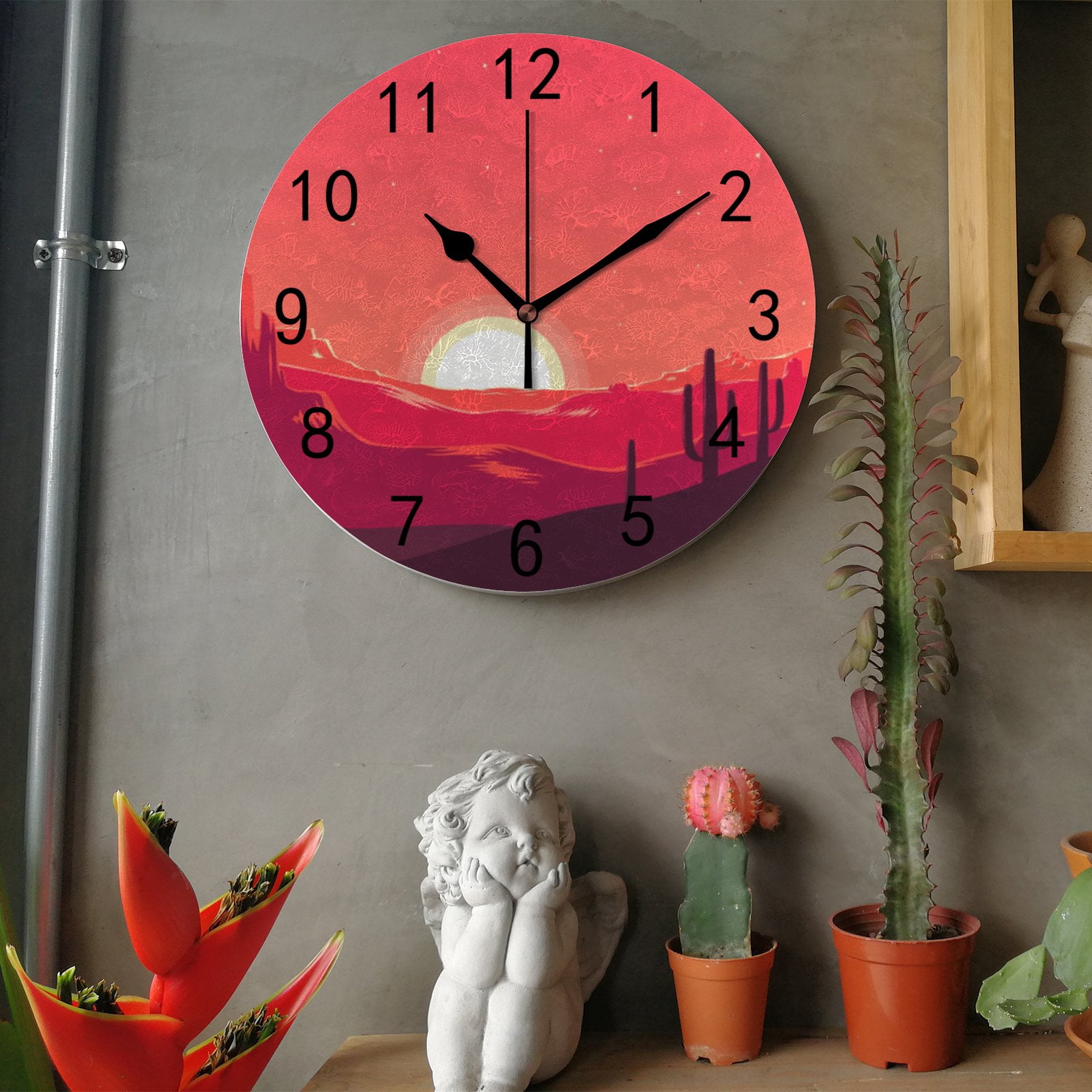 Sunset Round Wall Clock 10 Inch, Silent Non Ticking Wall Clocks Battery ...