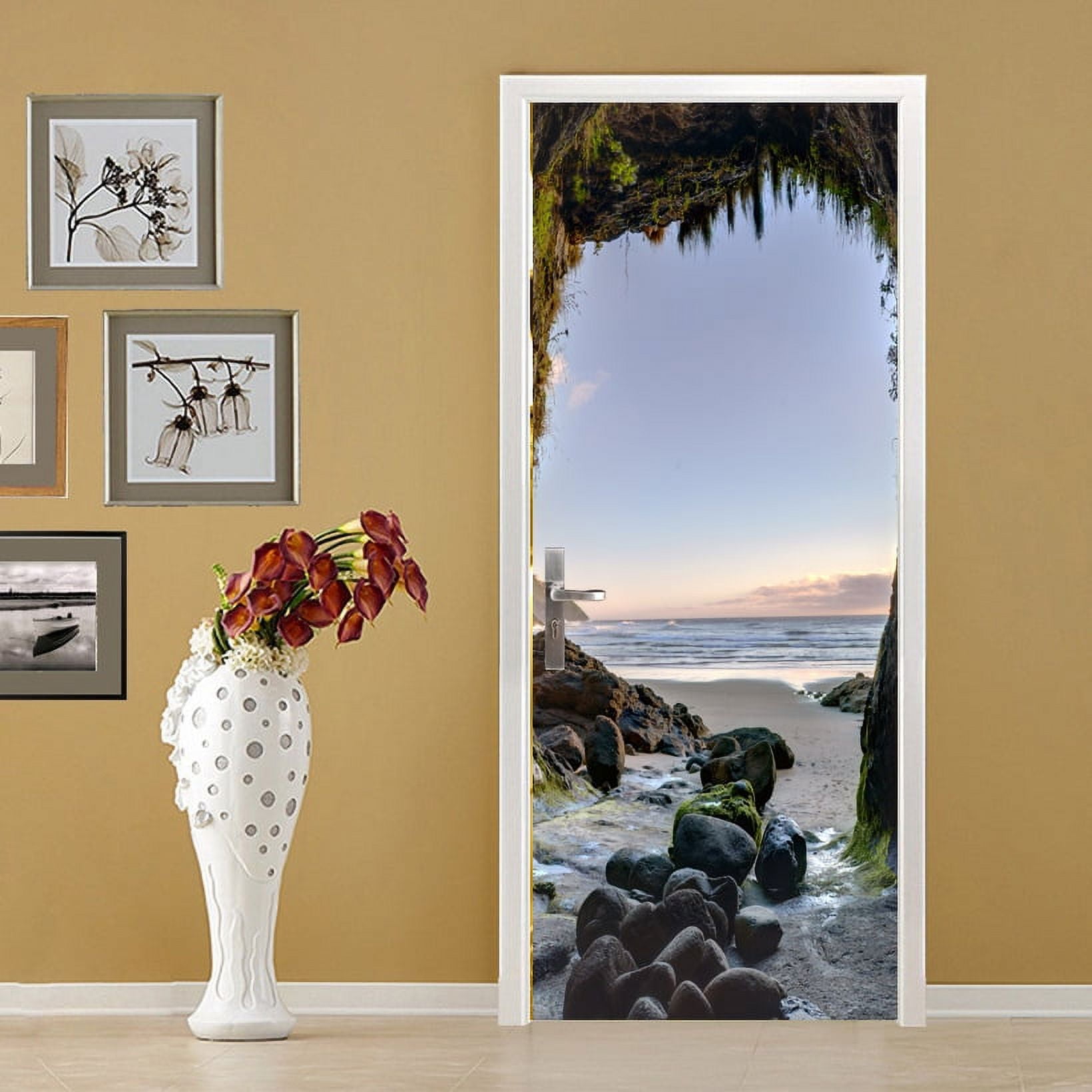 Sunset Sea Beach Door Sticker Adhesive PVC Forest Bridge Natural ...