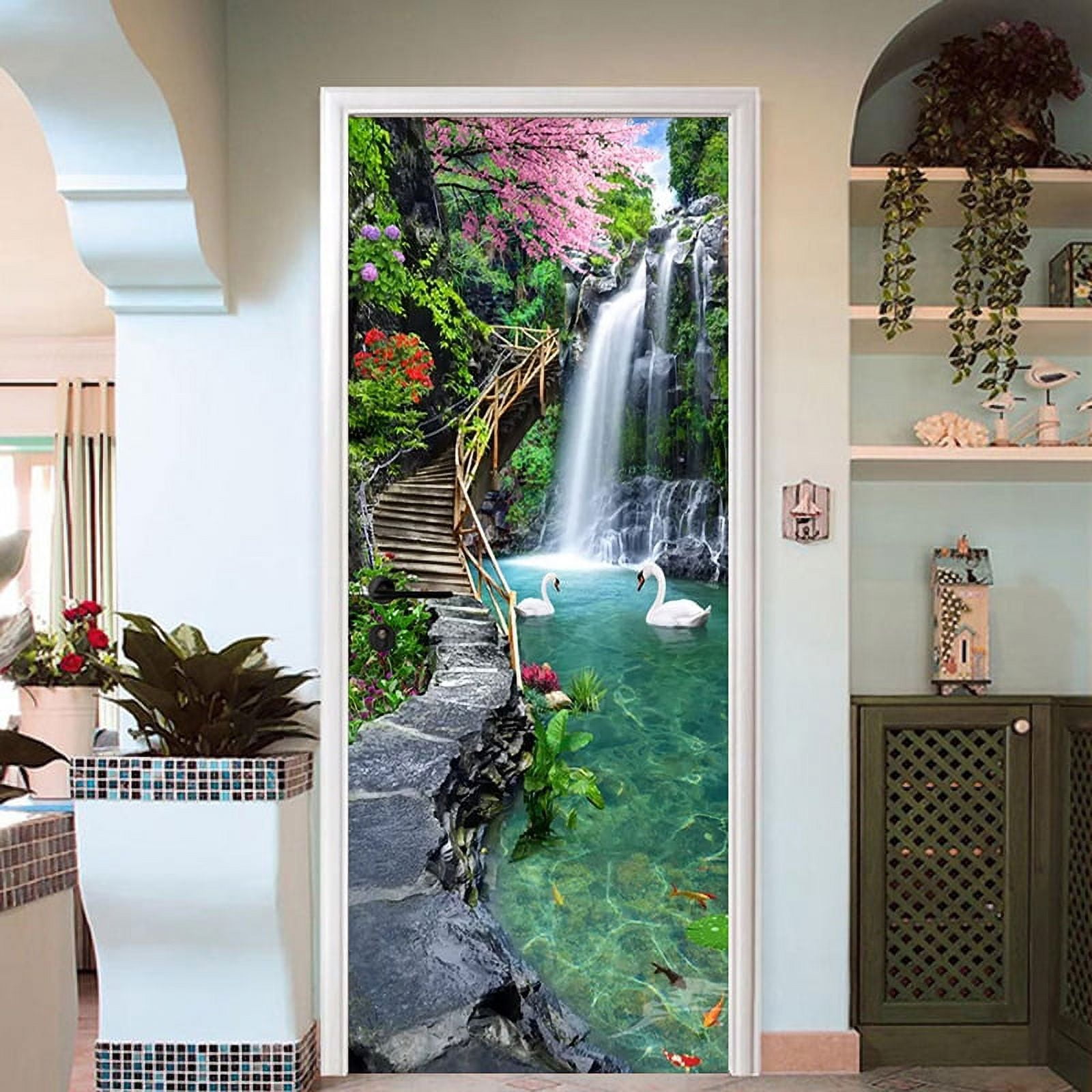 Sunset Sea Beach Door Sticker Adhesive PVC Forest Bridge Natural ...