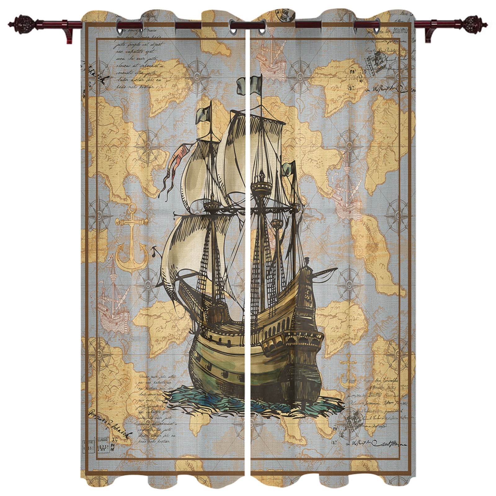 Sunset Sea Black Ship Window Curtain Modern European Style Curtains for ...