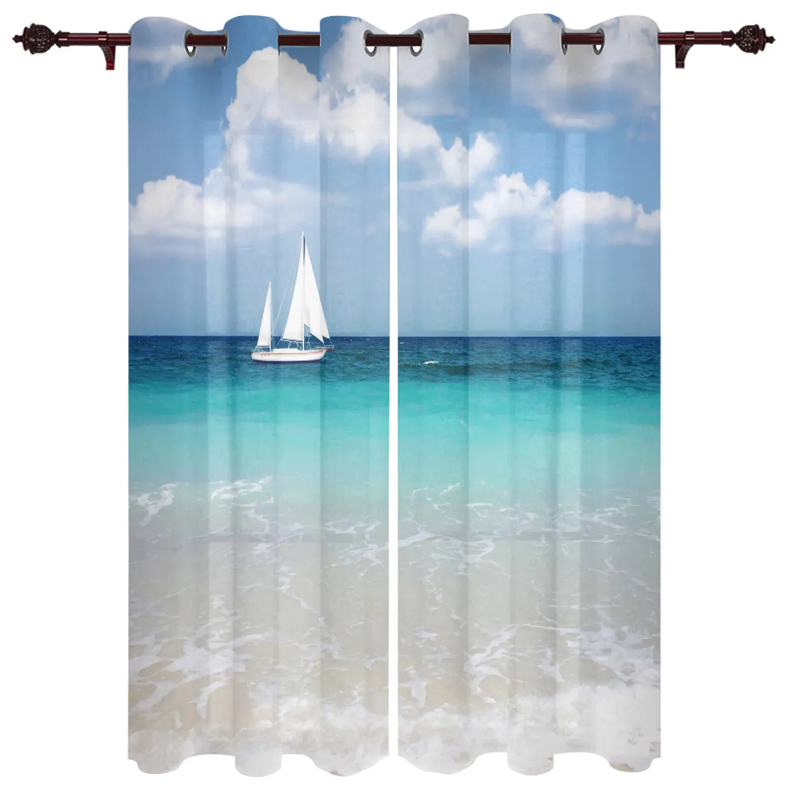 Sunset Sea Black Ship Window Curtain Modern European Style Curtains for ...