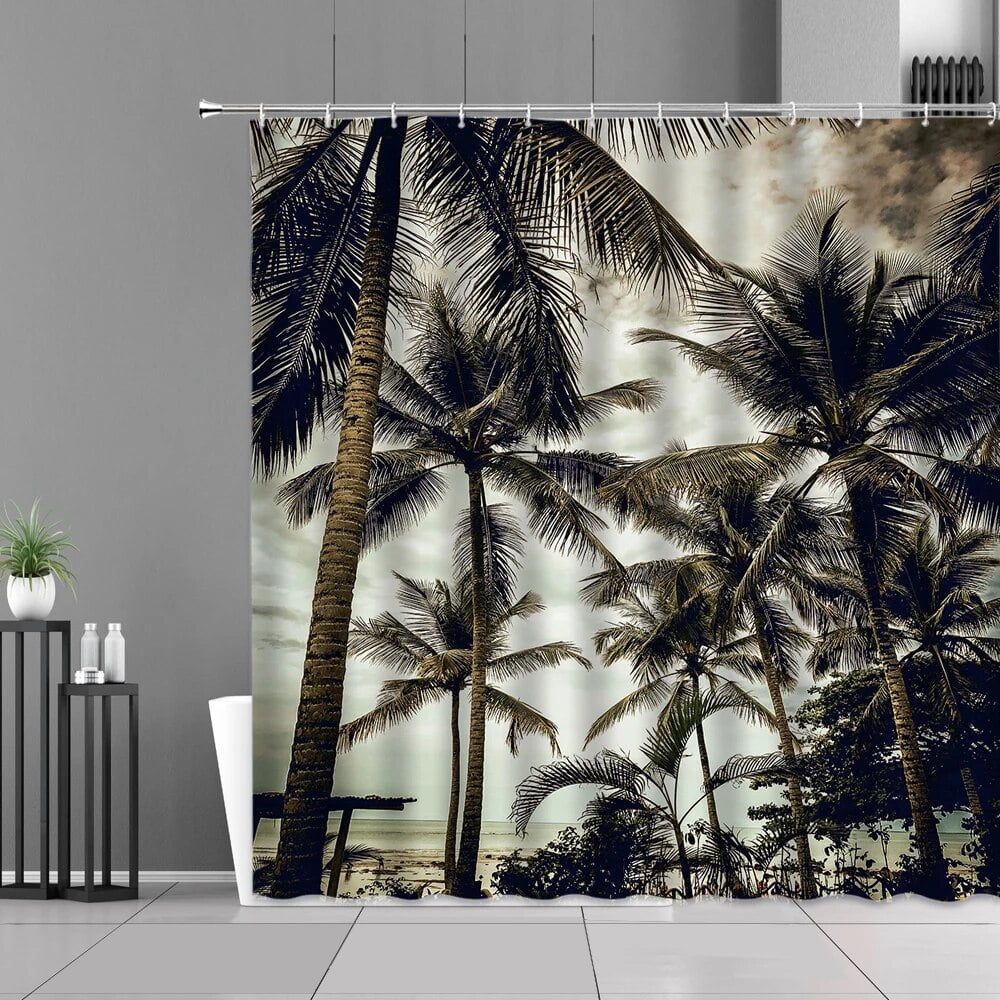 Sunset Sea Coconut Tree Print Shower Curtain Bathroom Decoration Screen ...